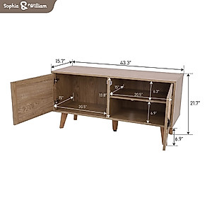 Sophia & William TV Stand for TV's Up to 50 inches, Media Entertainment Center Farmhouse TV Console Table with Storage Cabinet and 2 Natural Rattan Doors for Living Room and Bedroom