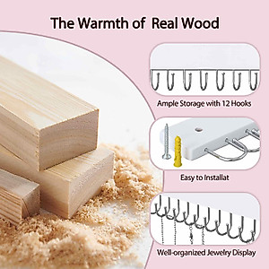 SCUNDA Hanging Jewelry Organizer Wall Mounted, Modern Wall Jewelry Display with 28 Hooks, Decorative Necklace Holder for Wall, Space-Saving Necklace Hooks, (2-Pack, White)