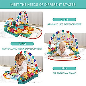Eners Baby Gyms Play Mats Musical Activity Center Baby Piano Gym Mat Tummy Time Padded Mat for Newborn Toddler Infants(Green)