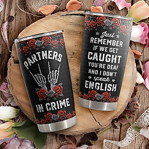 Macorner Best Friend Birthday Gifts Partner in Crime - Tumbler 20oz - Friendship Gifts for Women Friend, Men, Work Bestie, Soul Sister, BFF, Coworker - Funny Christmas Gift for Female Friend, Bestie