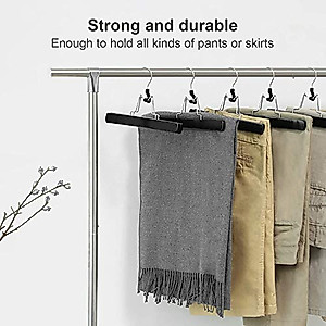 Yundxi Wooden Wig Hangers 5 Pack Non Slip Wood Pants Skirt Hangers Wood Jeans/Slack Hanger with 360° Swivel Hook (Black)