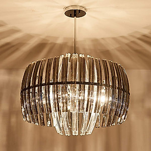 TZOE Crystal Chandelier,Modern Drum Light,17.7"(D) x45.7(H),4 Light Crystal Pendant Light,Adjustable Height,Polished Chrome,UL Listed