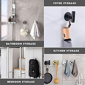 DERIQ Adhesive Hooks SUS304 Stainless Steel Towel Hooks Heavy Duty Waterproof Wall Hooks Self Adhesive Coat Robe Towel Hooks for Bathrooms Kitchen Hotel Wall Mounted Hooks - 2 Pack Gold