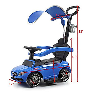TOBBI Push Cars for Toddlers,3 in 1 Mercedes Benz Kid Ride on Toy Stroller Sliding Walking Car w/Removable Canopy,Handle, Safety Bar, Cup Holder,Horn Music,Under Seat Storage for Boys & Girls in Blue