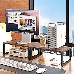 Simple Trending 2-Pack Wooded Monitor Stand Riser, Desk Organizer Stand with Anti-Slip Suction Cup for Laptop, Computer, iMac, Pc, Antique Brown