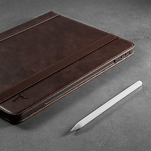 TORRO Case Compatible with iPad Pro 12.9” 6th / 5th / 4th Gen - Genuine Leather iPad Pro 12.9 2022 Case with Stand Function, Apple Pencil Connectivity and Wake Sleep Function (Dark Brown)