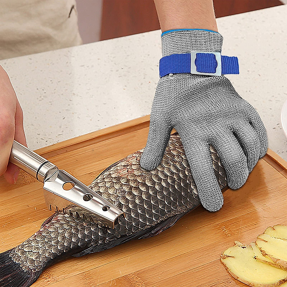 TS 2.0 ANSI A9 Cut Resistant Glove Stainless Steel Mesh Metal Wire Glove Durable Rustproof Reliable Cutting Glove for Meat Processing, Food Cutting (Medium）