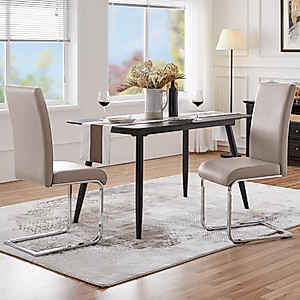 Yaheetech Dining Chairs High Back Leather Side Chairs Dining Living Room Chairs Upholstered Armless Chair with Metal Legs Home Kitchen Furniture Modern, 1 Package of 2pcs, Light Brown