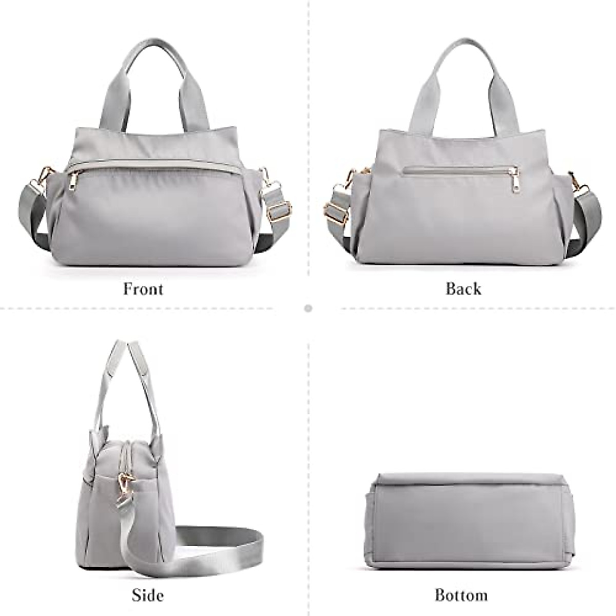 CORIOS Women Shoulder Bag Crossbody Bag Nylon Handbag Casual Messenger Bag Waterproof Top Handle Bag Multi Pocket Hobo Bag Tote Purse for Shopping Work Party Travel School Daily Use Grey
