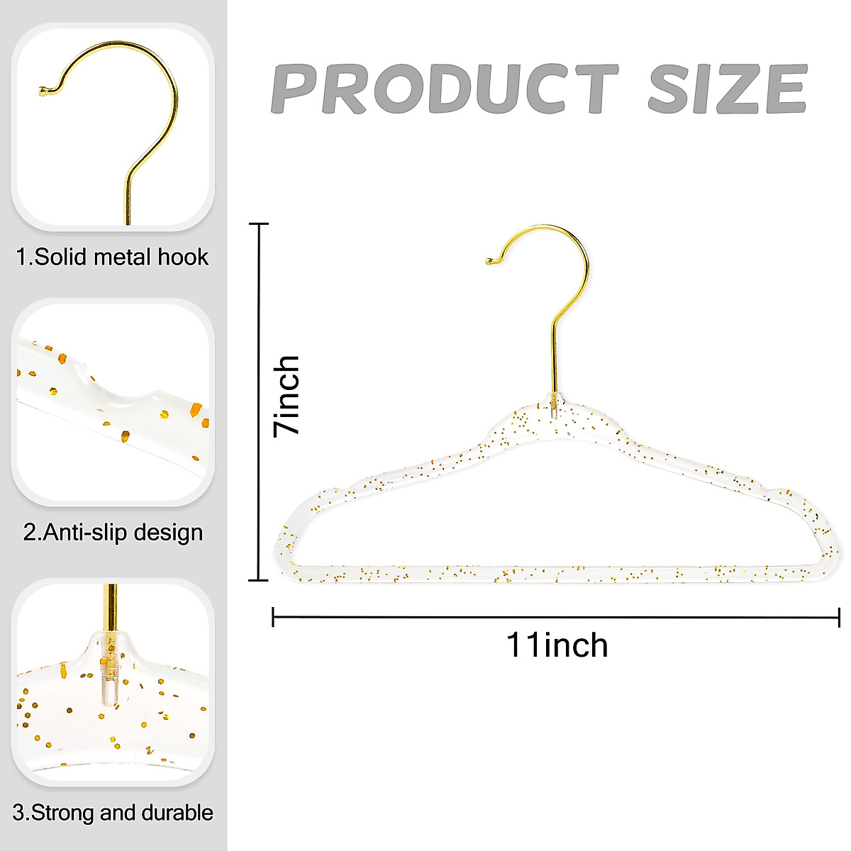 Concepts 20 Pack Premium Heavy Duty Glitter Accrylic Baby Hangers-Elegant for Baby Nursery Space-Saving Non-SlipClothes Hangers with Chrome Hook