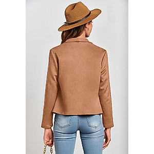 PRETTYGARDEN Women's Faux Suede Jackets 2025 Spring Fall Clothes Long Sleeve Open Front Cropped Coat Outwear (Camel,Small)