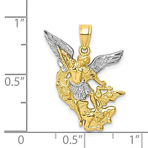 Solid 10k Yellow Gold Two Toned Diamond-Cut Catholic Patron Saint Michael Pendant Charm
