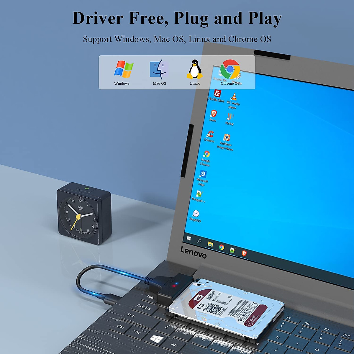 WAVLINK SATA to USB Cable, USB 3.0 to 2.5” SATA III Hard Drive Adapter, SATA 3 to USB A Adapter, External Converter for SSD/HDD Data Transfer, Support UASP