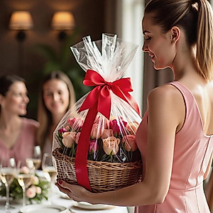 Morepack Large Cello/Cellophane Bags,30x 40 Inches Clear Basket Bags OPP Plastic Cellophane Wrap for Gift Baskets Packaging 10Pack