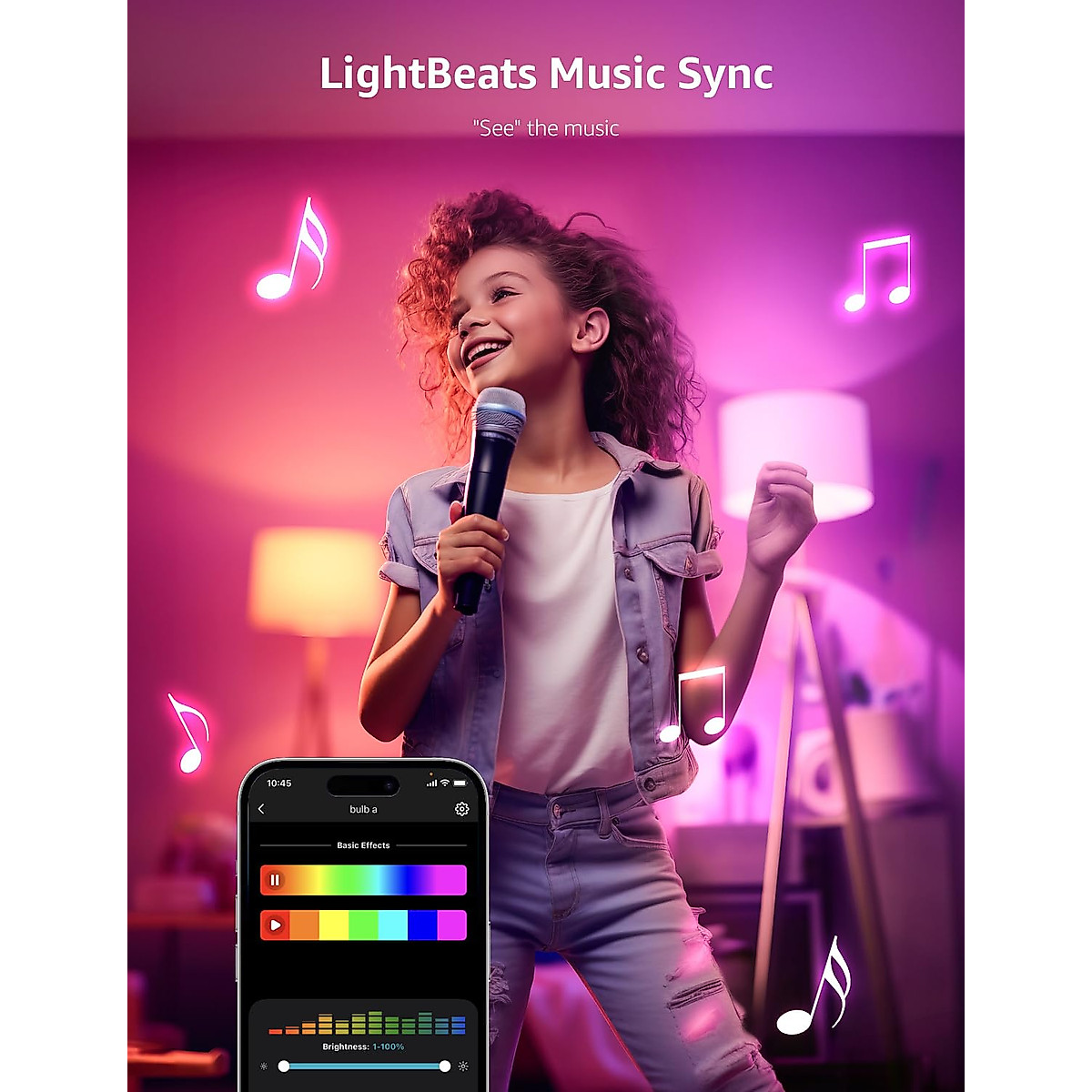 Lepro B1 AI Smart Light Bulbs - Dimmable Bluetooth LED Bulb with App Control, AI Generated Lighting LLM, AI Voice Control, Music Sync, RGBWW Color Changing Lights Bulb for Home, Party, 4 Packs