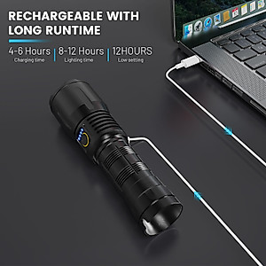 SKNSL Flashlights High Lumens Rechargeable - 900,000 Lumen High Power Flashlight, 5 Modes with Long Runtime, IPX6 Waterproof, High Powered Flash Light for Camping, Outdoors