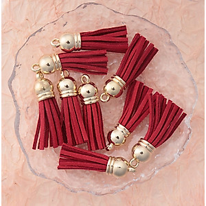 Ruwado 30 Pcs Keychain Leather Tassels with Gold Caps Hole Mini Faux Tassels for DIY Jewelry Making Keychain Earrings Craft Project Supplies Necklace Bracelet (Red)