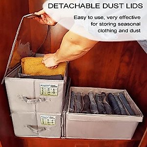 Riquie 2 Pcs Foldable Wardrobe Clothes Organizer for Jeans, Newly Upgrade Washable Closet Drawers Organizers and Storage Pants, Thin Coat with Handle Clear Lids Label (9 Grids Grey)