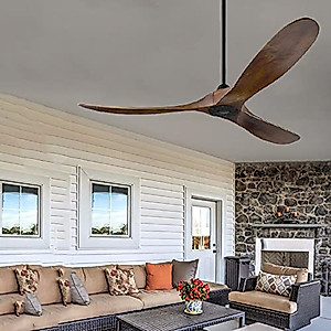 Ceiling Fan No Lights 70" Large Ceiling Fan, Outdoor Ceiling Fan for Patio, Wooden Ceiling Fan Damp Rated 3 Blade Large Airflow Indoor Outdoor Farmhouse Ceiling Fan for Exterior House Porch Gazebo