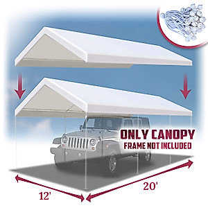 BenefitUSA 12'x20' Carport Canopy Tent Garage Replacement Top Tarp Car Shelter Cover w/Ball Bungees (with Edge)