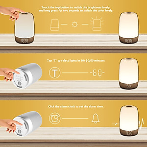 Firacer Touch Wake Up Night Light, Sunrise Alarm Clock, RGB Color Dimmable Small Beside Lamps for Bedrooms, Warm White Light with Sleep Aid Snooze Timer, for Kids, Friends Gift