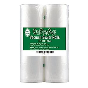 O2frepak 2Pack (Total 100Feet) 11x50 Rolls Vacuum Sealer Bags Rolls with BPA Free,Heavy Duty Vacuum Food Sealer Storage Bags Rolls,Cut to Size Roll,Great for Sous Vide