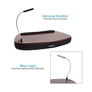 Sofia + Sam Oversized Lap Desk with Memory Foam Cushion | Detachable USB Light | Fits Laptops Up to 20" | Brown and Black | Computer Lap Tray | Laptop and Writing | Bed Table