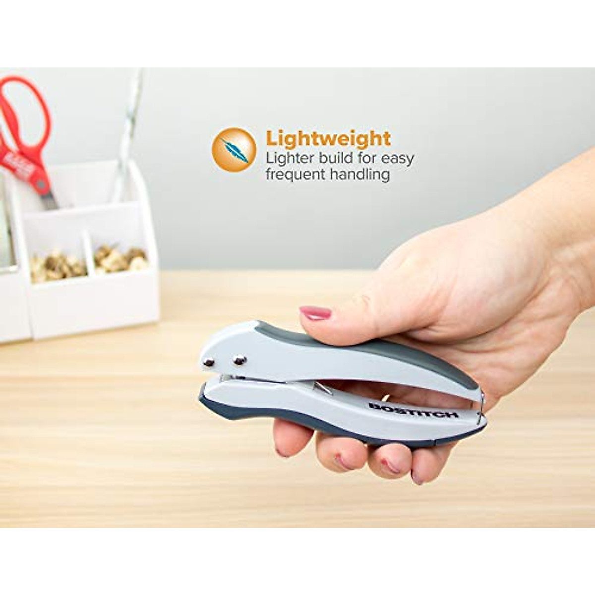 Bostitch Office EZ Squeeze One-Hole Punch, 10 Sheet Capacity, Lightweight, Gray/Blue (2402)