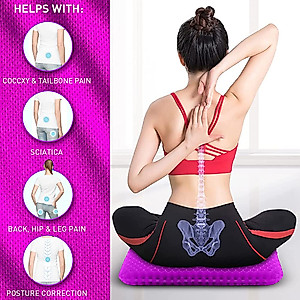 Gel Seat Cushion, Office Seat Cushion Chair Pads for Office Home Car Wheelchair Long Trips - Extra Thick Gel Cushion for Pressure Sores, Tailbone, Back, Sciatica Pain Relief (Extra Thick, Violet)