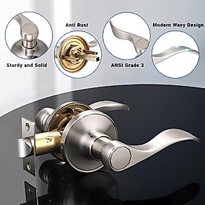 Knobonly 5 Pack Passage Wave Style Handles Hall or Closet Door Levers Brushed Nickel Finish Stainless Steel Handleset