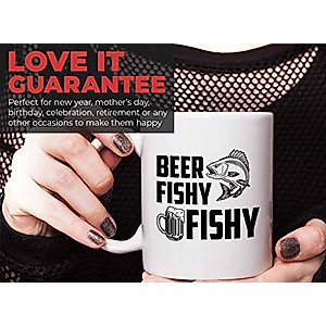 Fisher Coffee Mug 11oz White - Beer Fishy Fishy - Fisherman Funny Witty Fish River Fishing Lures Flounder Net Alcoholic Lover