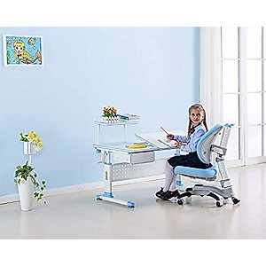 ApexDesk Little Soleil DX 43" Children's Height Adjustable Study Desk w/Integrated Shelf & Drawer (Desk+Chair Bundle – Blue)