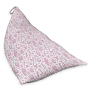 Ambesonne Ice Cream Lounger Chair Bag, Girly Summer Desserts Pattern Popsicles Strawberry Flavour Yummy Glaze Cones, High Capacity Storage with Handle Container, Lounger Size, Pink and White