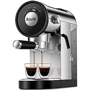 ILAVIE Espresso Coffee Machine, 20 Bar Espresso Machine with Steamer, Compact Espresso Maker with Milk Frother for Home, Stainless Steel Cappuccino Machine for Cappuccino, Latte, 1250W