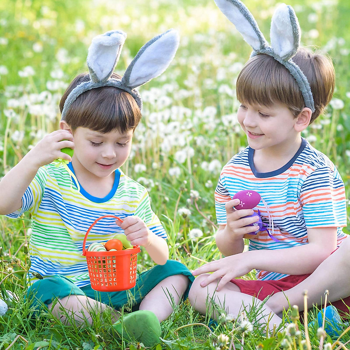 Jetec Easter Eggs Basket Multi-color Easter Plastic Basket Easter Hunt Basket for Easter Egg Hunts Goodies Party Favor Supplies (12, 13.5 x 9.5 cm/ 5.3 x 3.7 Inch)