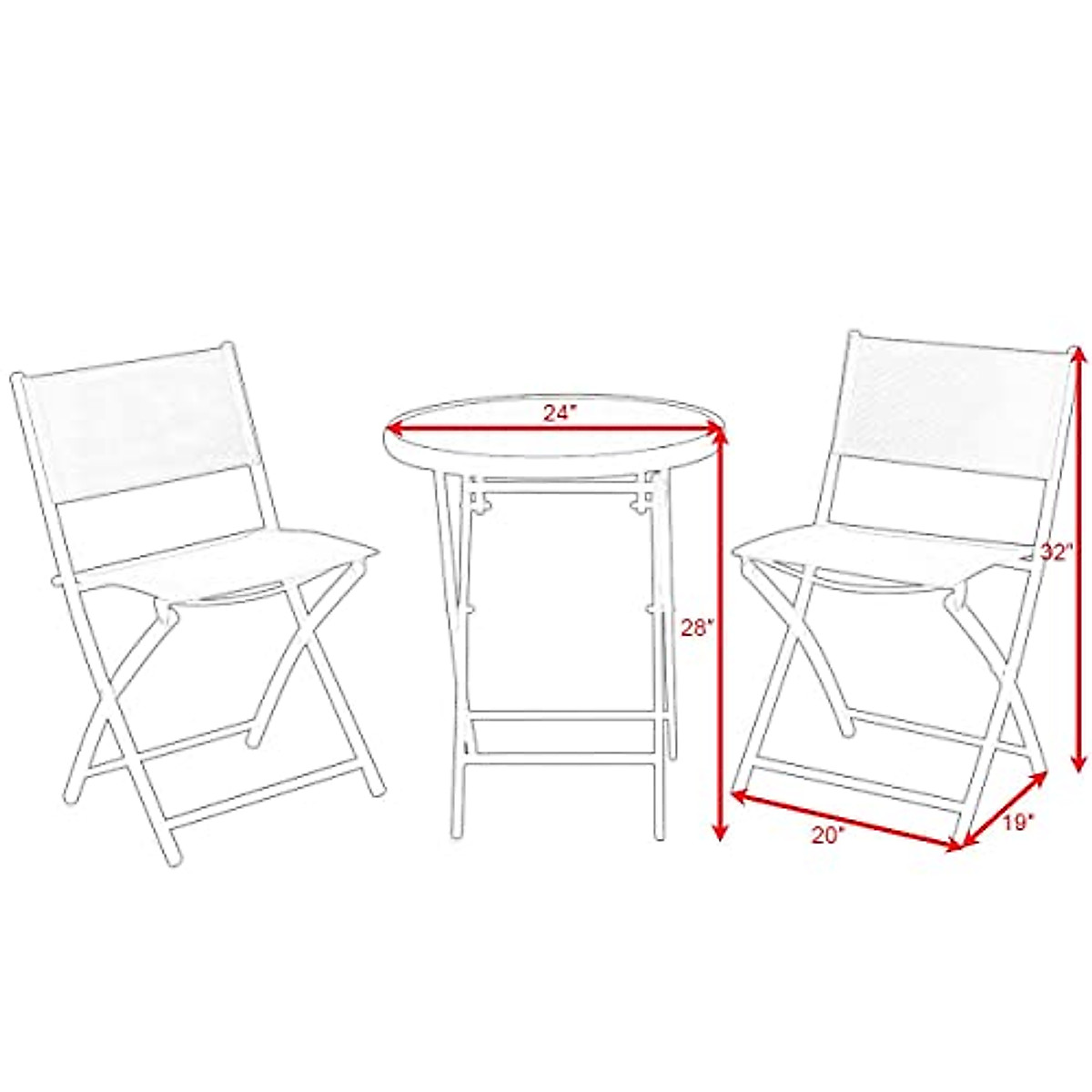 DOUBAO 3 PCS Folding Bistro Table Chairs Set Garden Backyard Patio Furniture White Loveseat Coffee Table