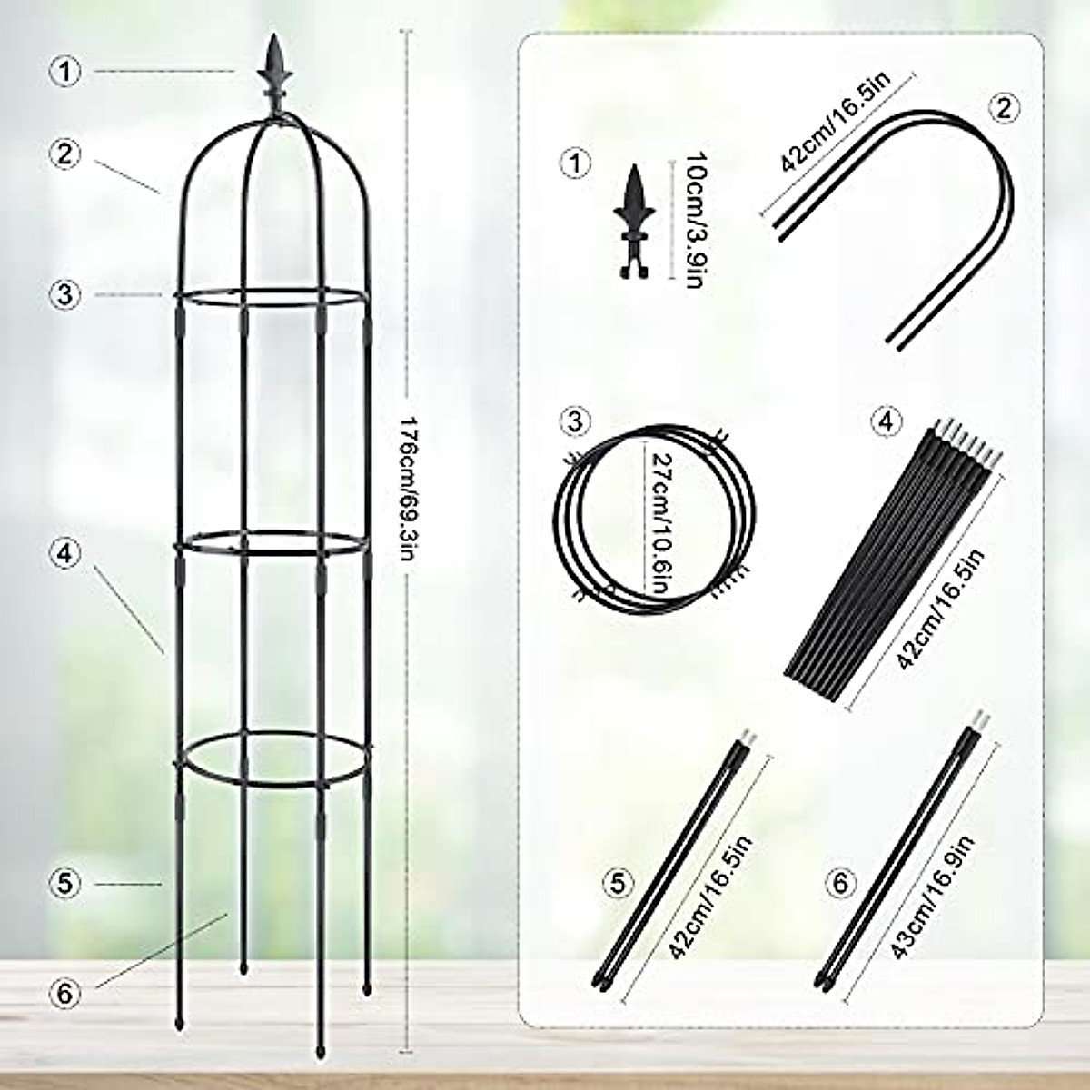 Garden Obelisk Trellis for Climbing Plants, Rustproof Plastic Coated Metal Plant Support, Garden Tower Trellis Indoor Potted Plant, Tomato Plant Cage for Support Rose, Vegetable Vines(2 Pack)