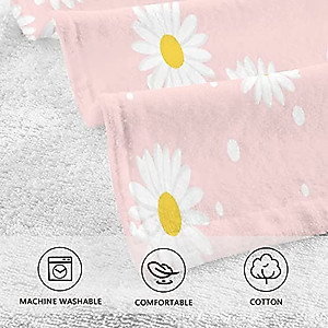 Pink Daisy Hand Towels Set of 2, Highly Absorbent Soft Cotton Face Towels Bathroom Decorative Towel for Beach Gym Spa Shower, 16x28In