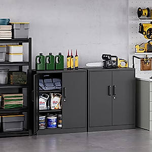 MIIIKO Metal Storage Cabinet with Locking Doors, 2-Door Metal Locker with 2 Shelves, Black Metal Cabinet with Lock for Home Office, Garage, Utility Room, Kitchen and School