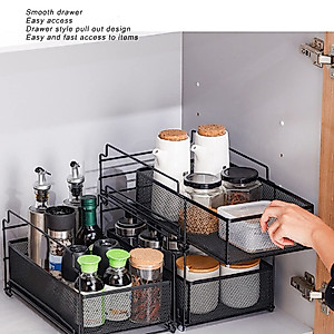RIAAJ Kitchen Sink Shelf 2 Tier Metal Mesh Storage Baskets Organizer Kitchen Storage Drawer Basket Multilayer Kitchen Shelf Under Sink Drawer Large Capacity Storage Shelf Kitchen Sink Organizer