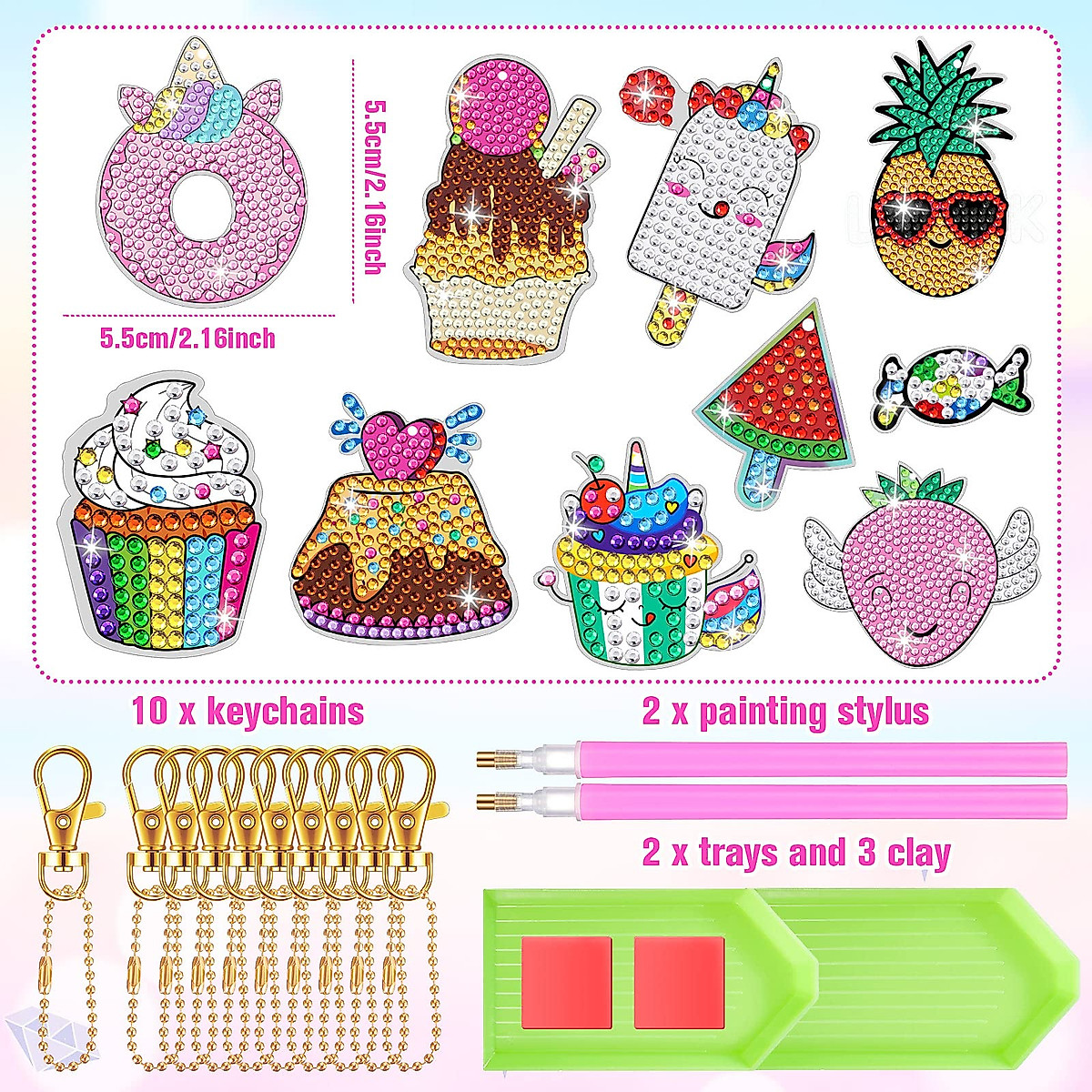 MTLEE 10 Sets Arts and Crafts for Kids Ages 8-12 5D Diamond Painting Keychain Kits Gem Art Kits for Girls Crafts Gem Painting Kits Diamond Art Gift Idea for Age 4, 5, 6, 7, 8, 9, 10-12 (Sweets)