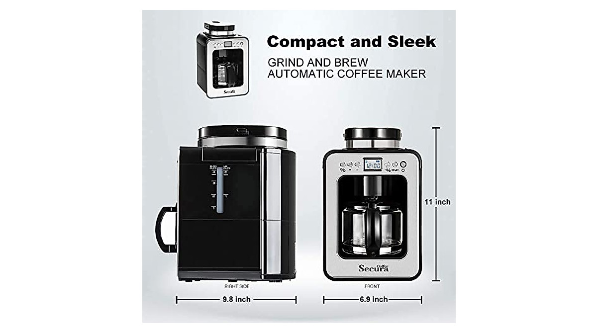 Secura Coffee Maker with Grinder | Programmable & Compact Coffee Machine