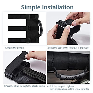 cueclue Pack-2 Auto Grab Handle Set, Roof Handle Strap, Armrest Car Handle Strap, 3 Straps American Flag Design, Compatible with Jeep Wrangler TJ YJ JK, for 1987-2022 Models (Black)