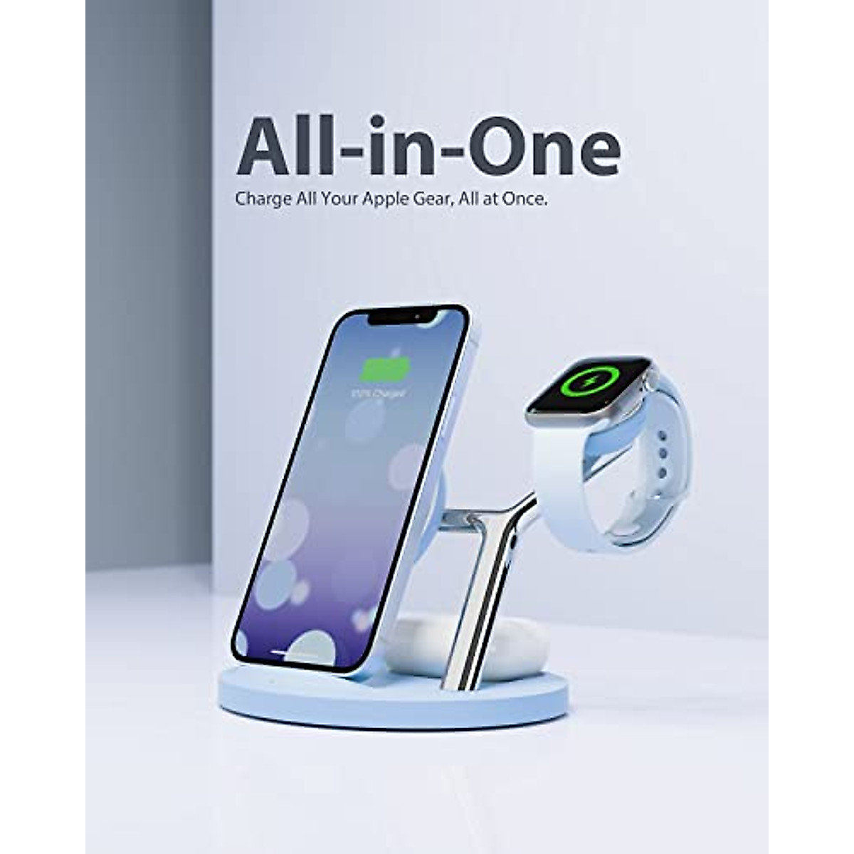 ZECHIN 3-in-1 Charging Station with Apple MFi Certification, Wireless Charging Station for iPhone 13, 12, Pro, Pro Max, Mini, AppleWatch and AirPods, Wireless Chargers Support Fast Charging