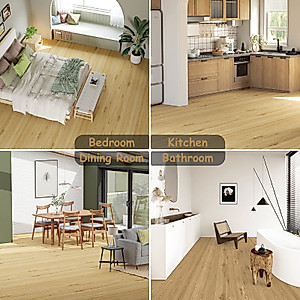 Freshtour Vinyl Flooring Roll, Wood Grain Peel and Stick Floor Tiles 23.6"x 118"/19 Sq.Ft, Wear-Resistant and Waterproof Vinyl Plank Flooring for Bedroom Living Room Kitchen RV Office, Nature Wood