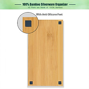 guiogc Bamboo Kitchen Drawer Silverware Organizer, 7 Inch Silverware Utensils Tray Holder for Small Drawer, Wood Caddy for Flatware Cutlery Knives 4-Slots