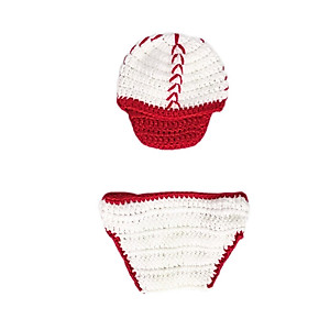 Pinbo Baby Infant Photography Prop Costume Baseball Crochet Knitted Hat Diaper White