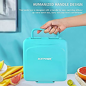 ECHTPower Bento Box, 1.3L Lunch Box with Handle Outer Box for Kids Children, Leak-Proof Lunch Containers with 4 Compartments, Extra Sauce Cup, Cutlery,Food-Safe Materials,Microwave and Dishwasher Safe