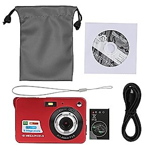 Nofaner 8X Zoom Card Digital Camera 5 MP 2.7in Display Maximum Support 32GB Memory Card Builtin Microphone Mini Digital Camera(red)