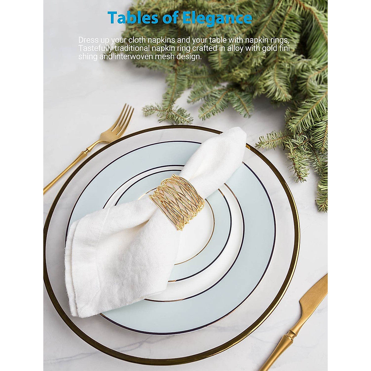 URWOOW Twisted Wire Mesh Napkin Rings Holders Décor Dinner Party Wedding Christmas Gathering (Gold 12pcs)